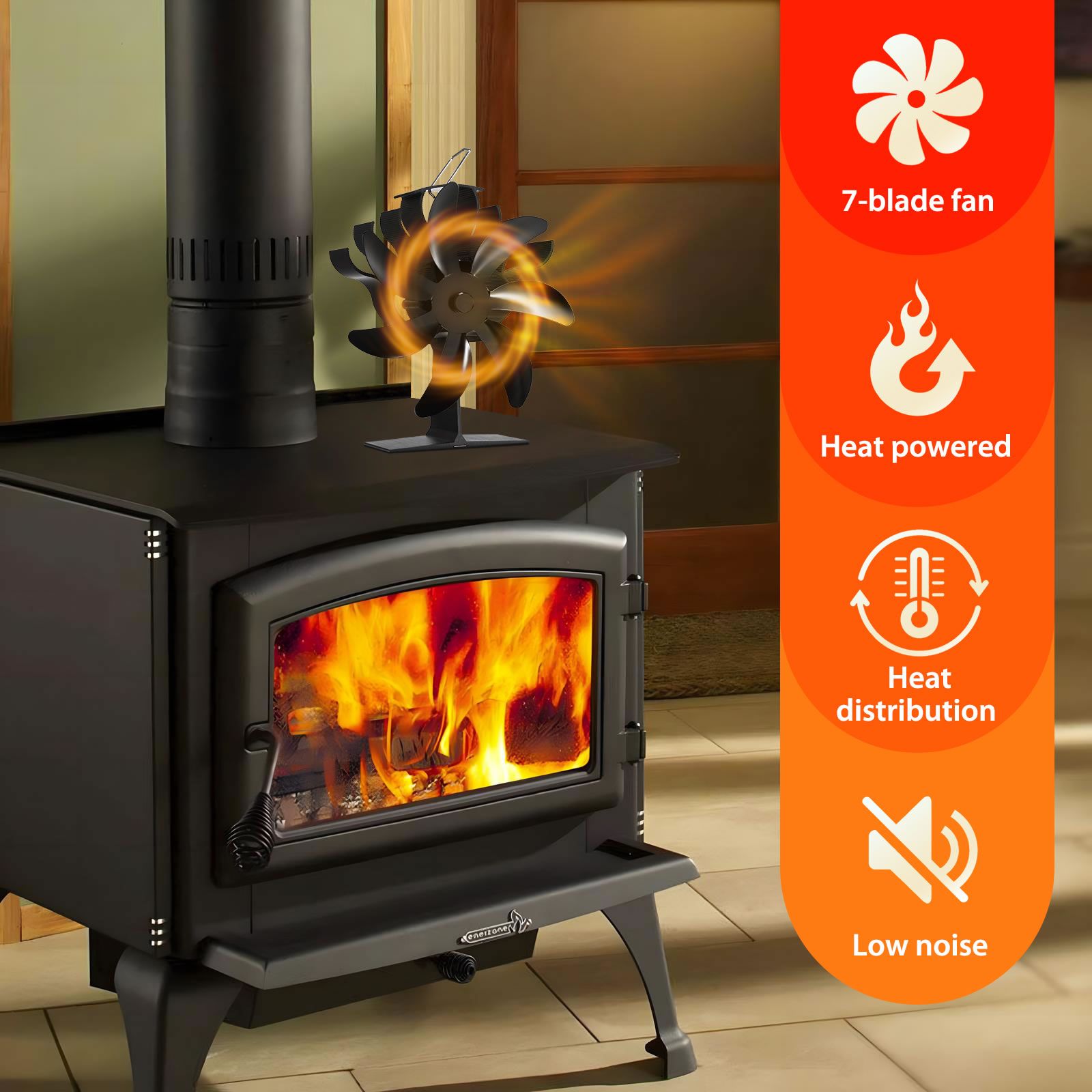 7 Blades Wood Stove Fan Heat Self Powered Fireplace Top Log Burner ...