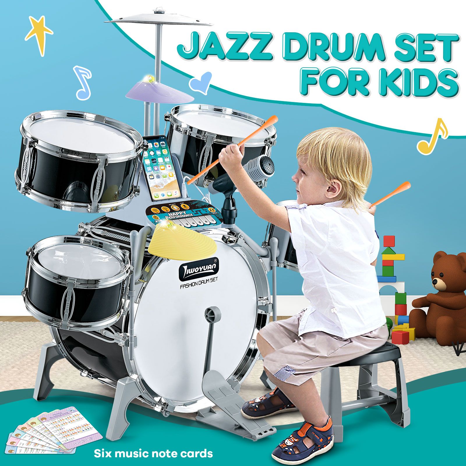 Kids Jazz Drum Set Junior Musical Educational Instrument Toy Kit ...