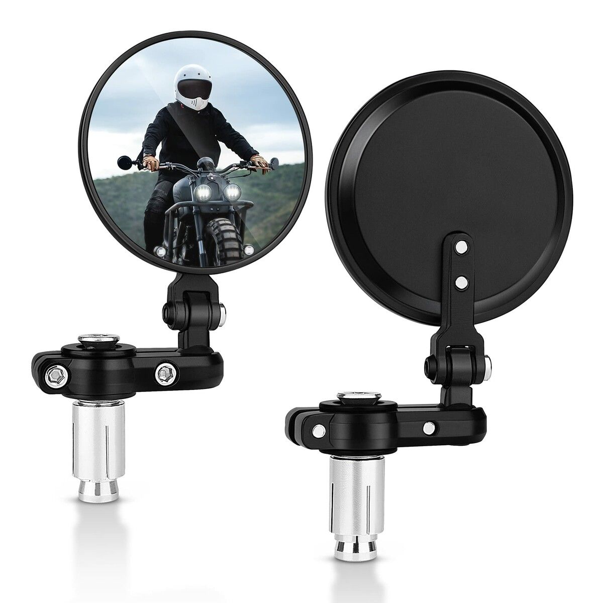 Universal Motorcycle Mirrors - 3 Inch Round Folding Bar End Side Mirror ...