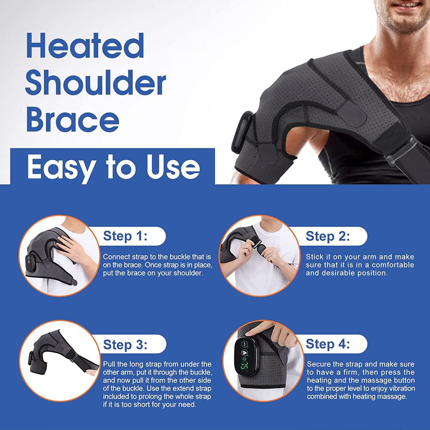 Heated Shoulder Wrap with Vibration, Wireless Heating Pad for Shoulder ...
