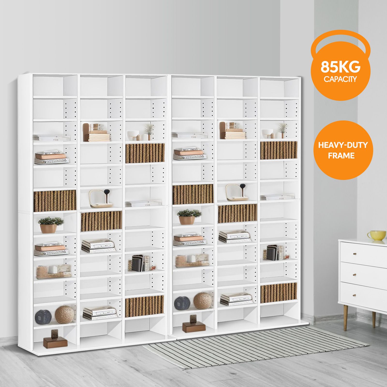 Bookshelf Media Storage Shelf 528 DVD/1116 CD Display Cabinet Rack ...