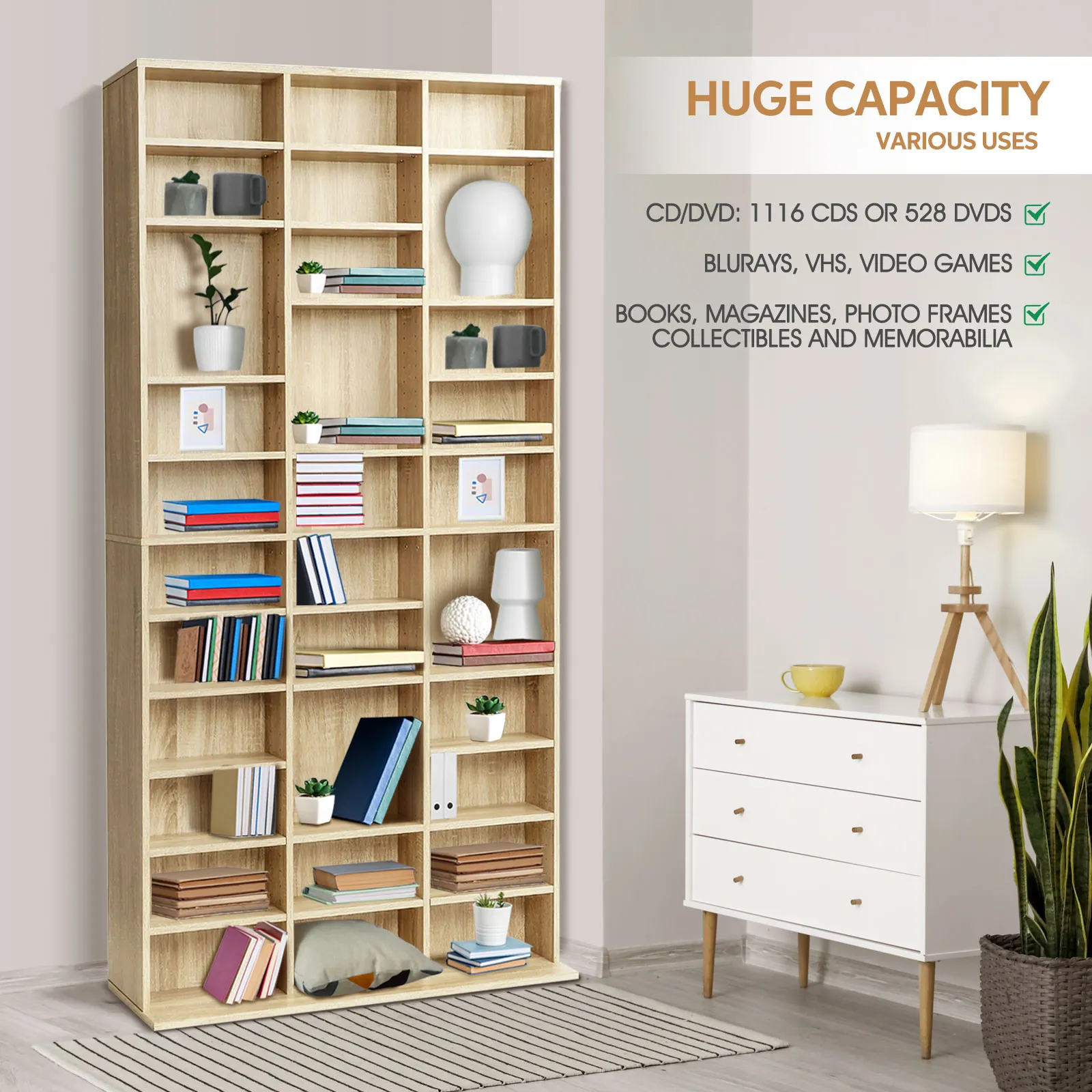 DVD CD Shelf Media Storage Cabinet Bookshelf Display Movie Music Video ...