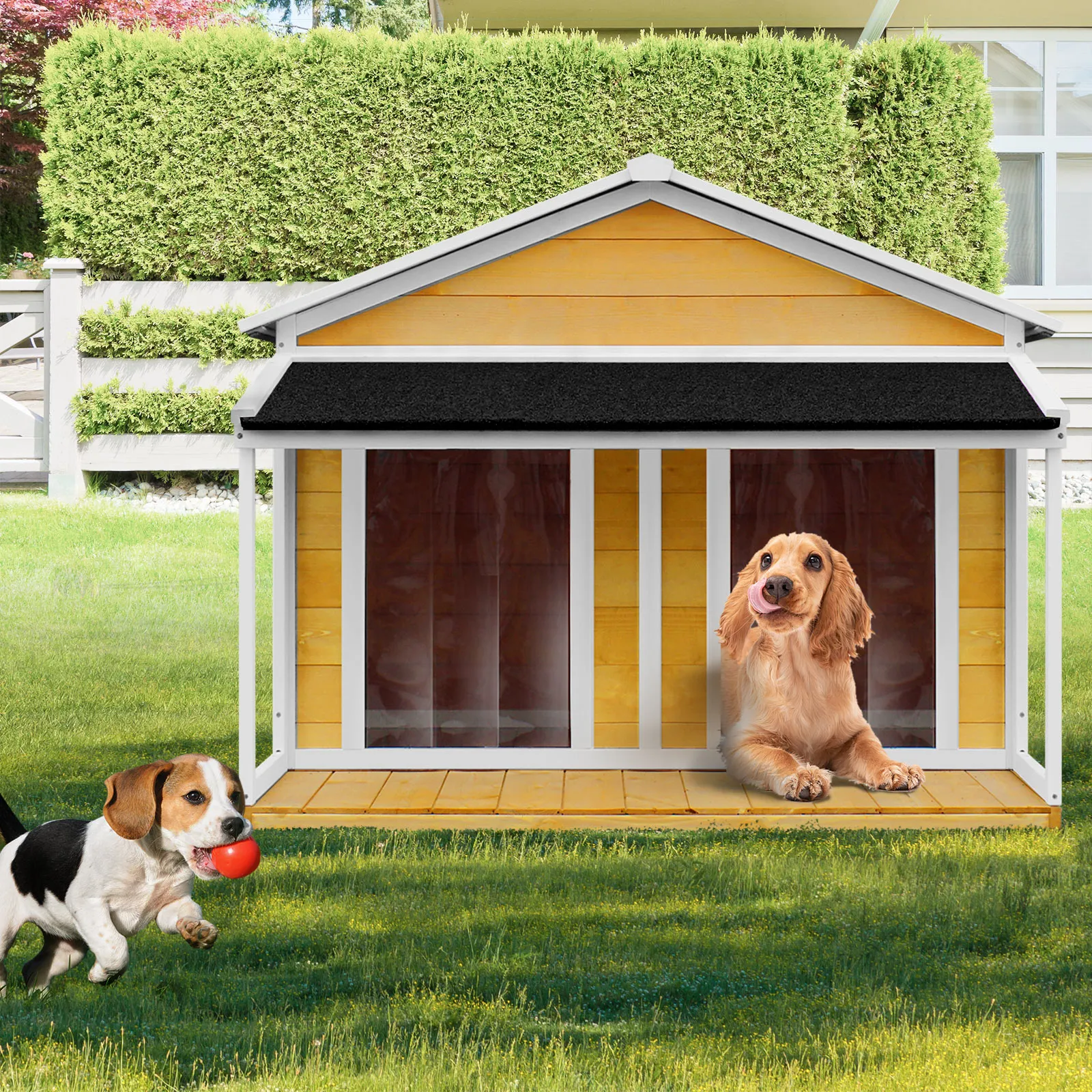 Dog House Kennel Wooden Raised Pet Puppy Home Shelter Indoor Outdoor ...