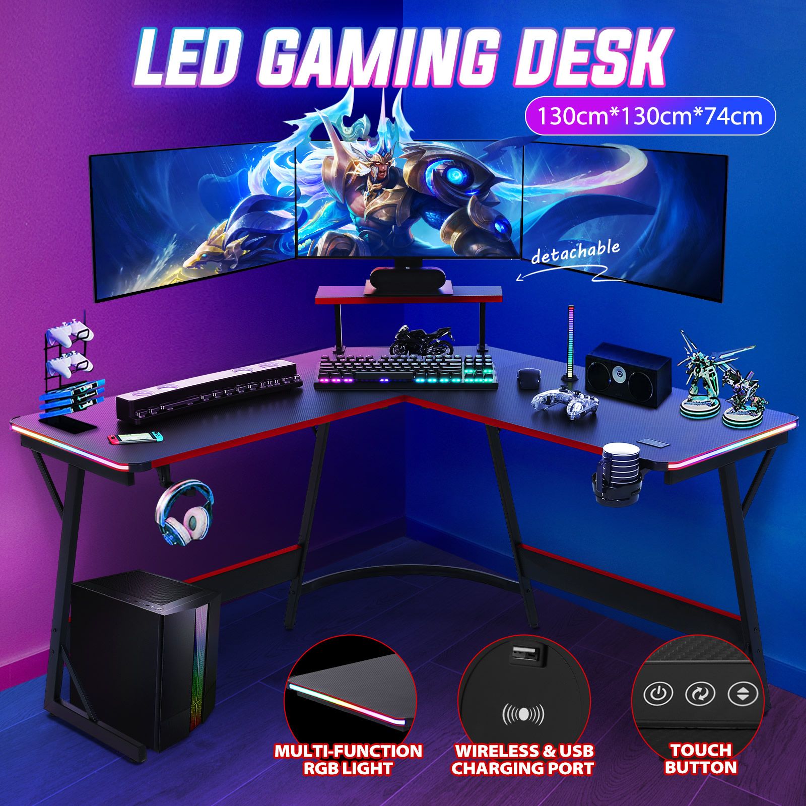 L Shaped Gaming Desk Computer Corner Office Table Gamers Racer ...