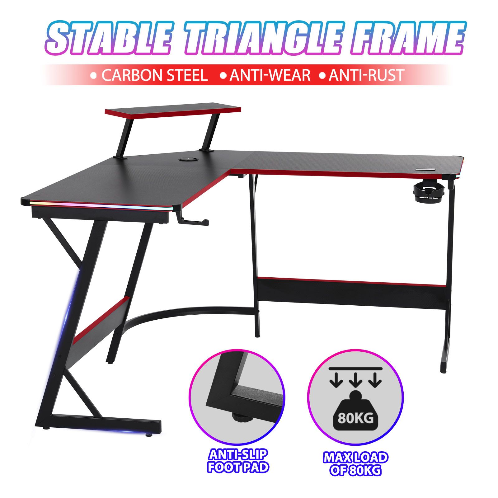 L Shaped Gaming Desk Computer Corner Office Table Gamers Racer ...