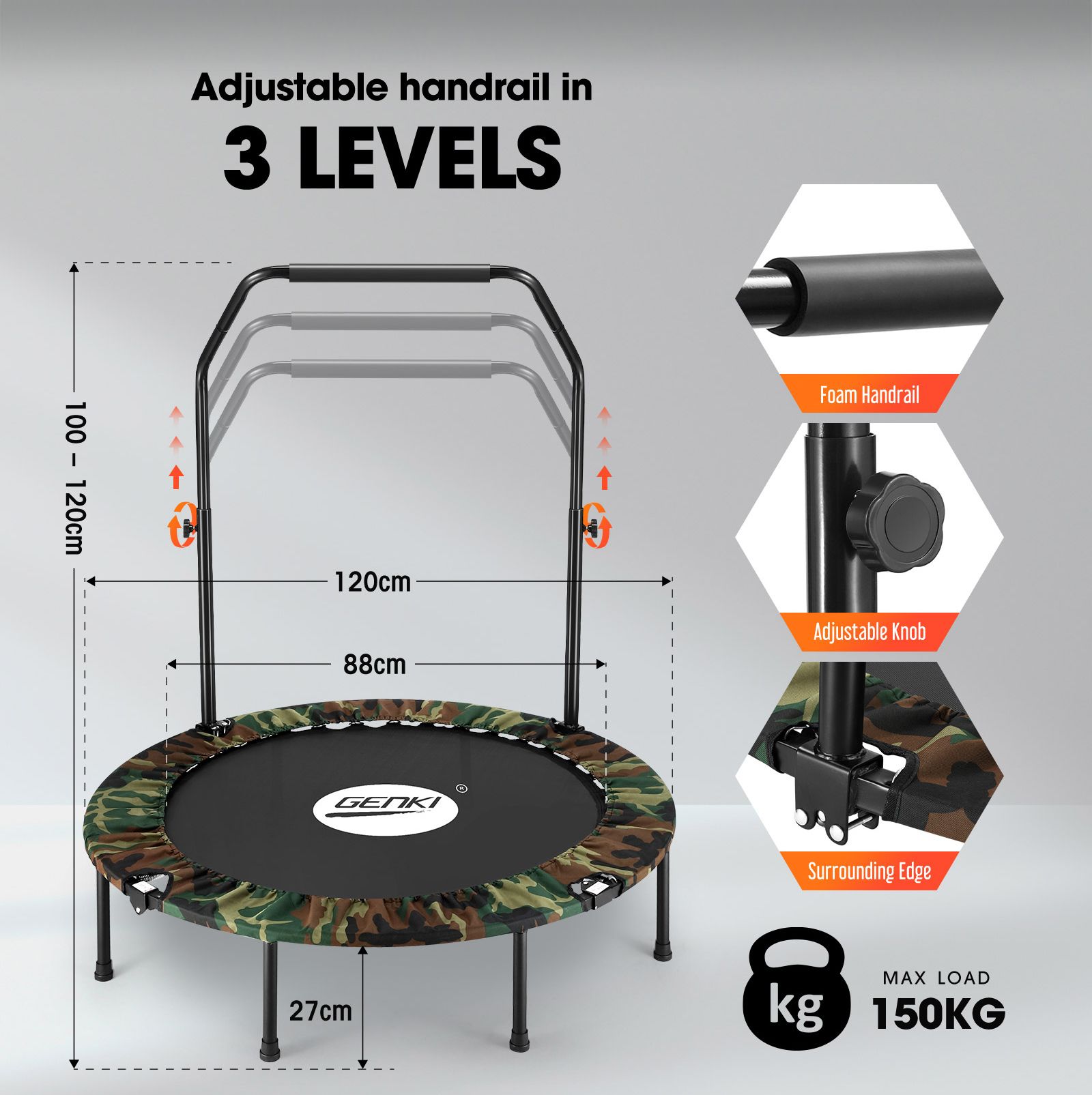 48 Inch Trampoline Mini Fitness Rebounder for Adults Kids Home Gym ...