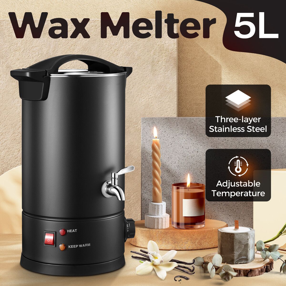 Electric Wax Melter 5L Candle Making Melting Pot Furnace Spout Soy Bees ...