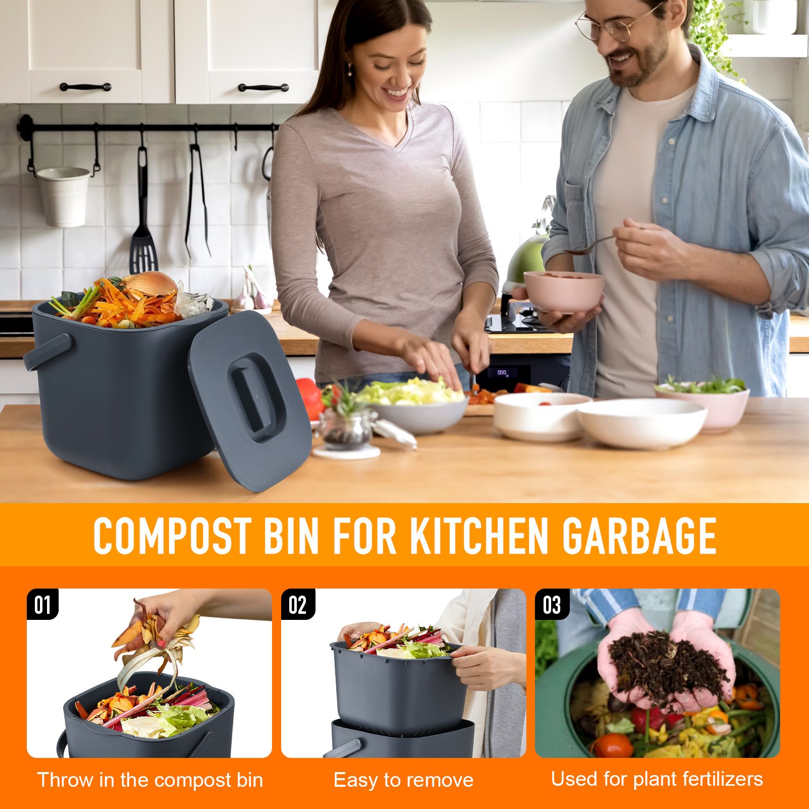 7L Rubbish Waste Bin Kitchen Trash Compost Dustbin Garbage Can Food ...