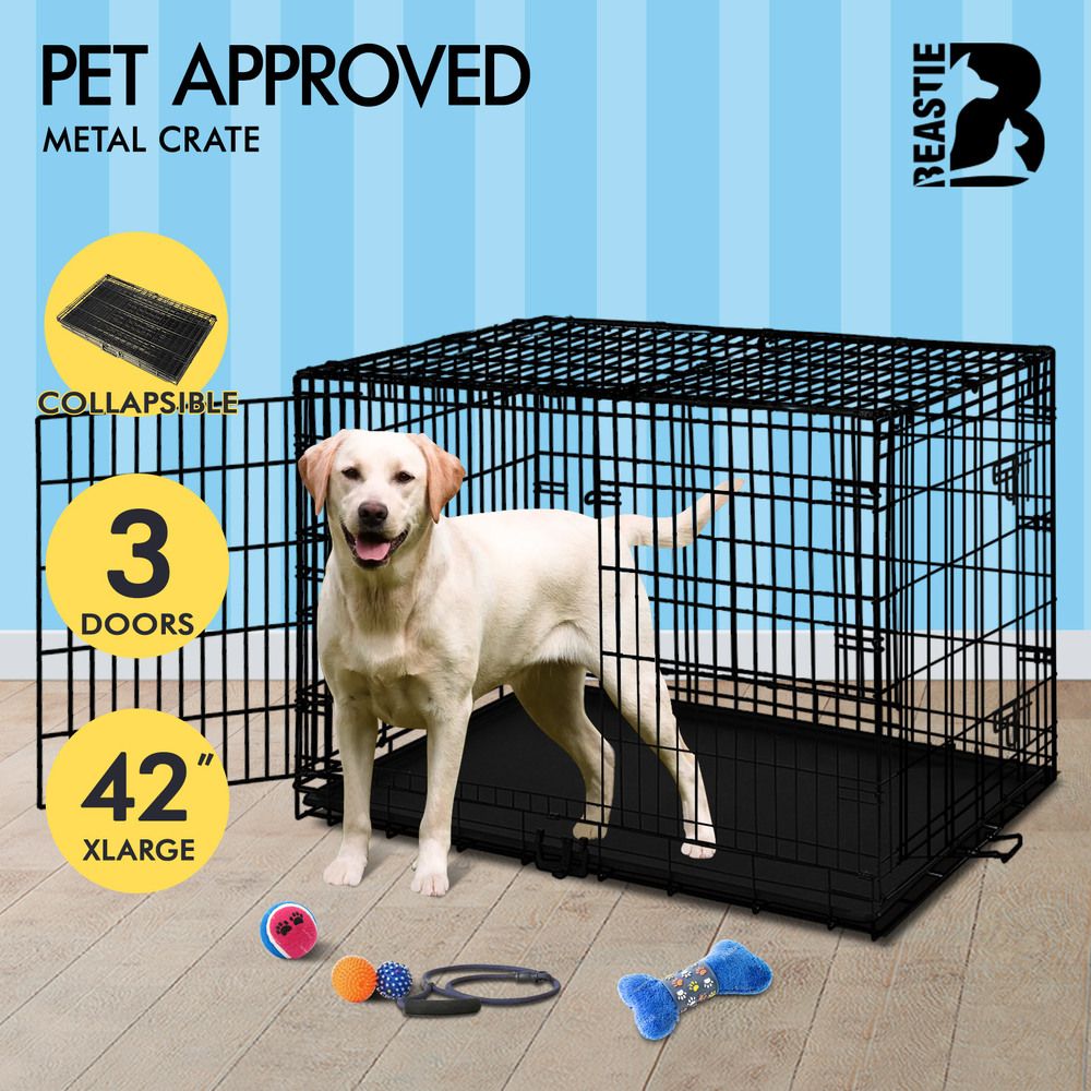 BEASTIE Dog Crate Pet Cage Kennel Cat Foldable Metal Playpen 42" Large