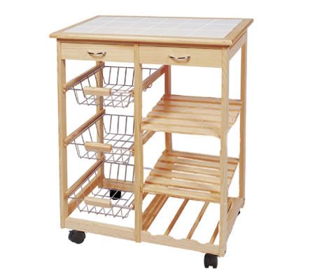 Large Kitchen Trolley with Wine Rack - 2 Drawer & 3 Baskets On Caster ...