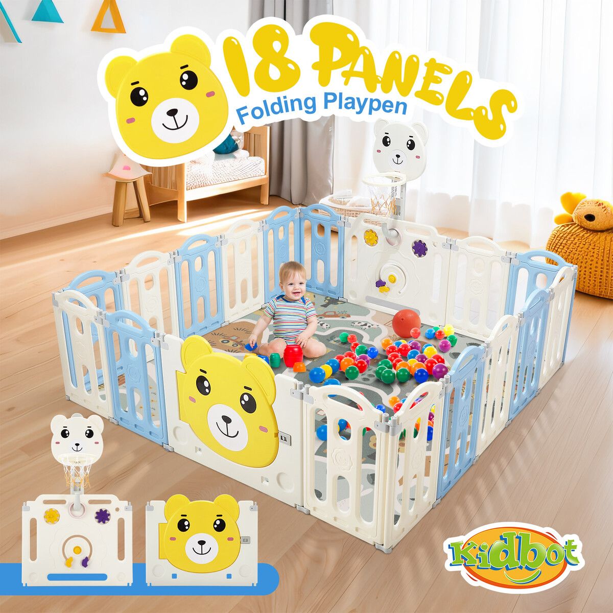 18 Panels Baby Playpen Gate Playground Activity Centre Indoor Outdoor ...