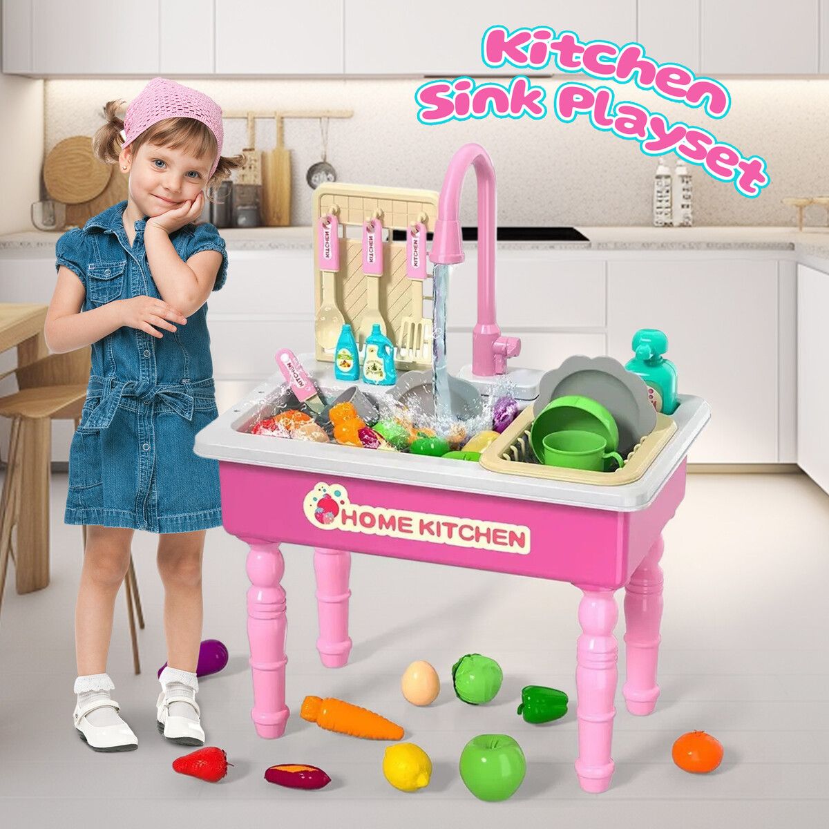 Kids Kitchen Sink Wash Basin Tap Playset Faucet Pretend Role Play Toy ...