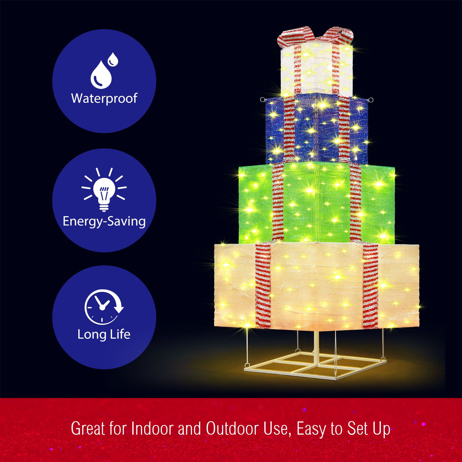 140cm Colourful Lighted Gift Box Christmas Tree Present 200 LED Lights ...