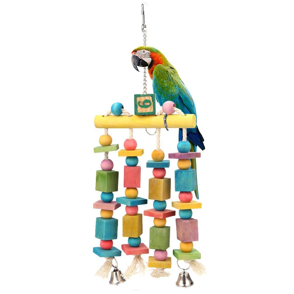 Bird Parrot Parakeet Toys, Colorful Bite Wood Swing Toy for Small ...