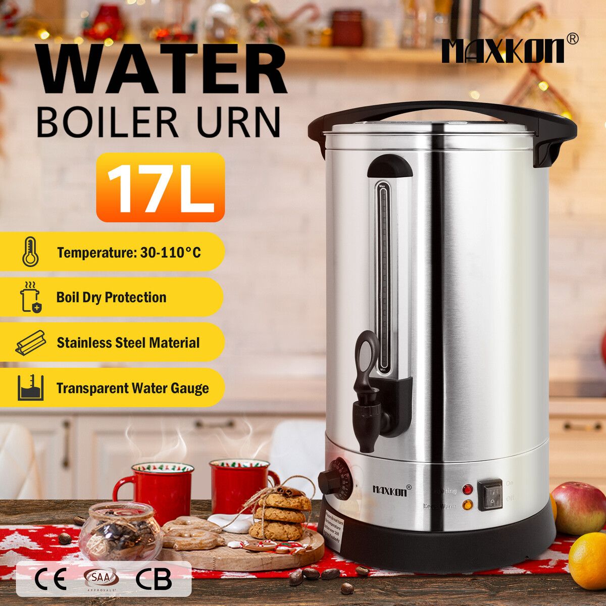 Maxkon 17L Water Urn Dispenser Kettle Instant Hot Cold Coffee Tea Maker ...