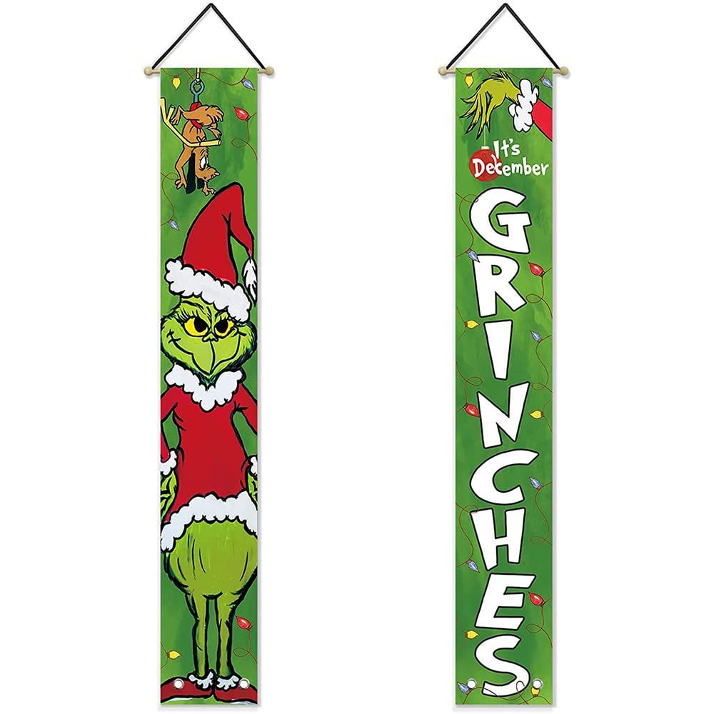 Christmas Grinch Banner for Front Door, Christmas Winter Holiday ...
