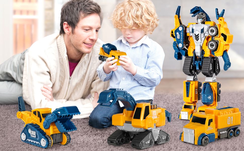 Toddler Robot Construction Vehicles Set – 5-in-1 Transforming Robots ...