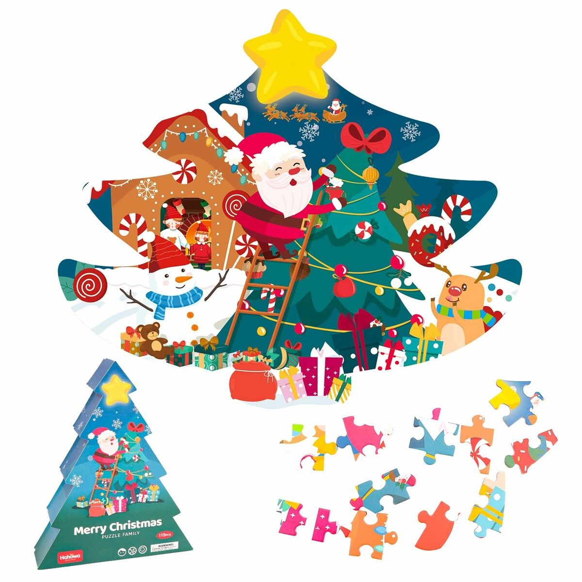 115 Piece Christmas Theme Jigsaw Puzzle for Kids,Christmas Tree Shaped ...