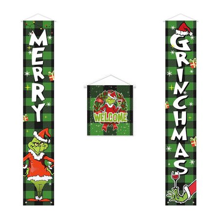 Grinch Christmas Banner Porch Sign Decor Merry Grinchmas Theme Yard ...