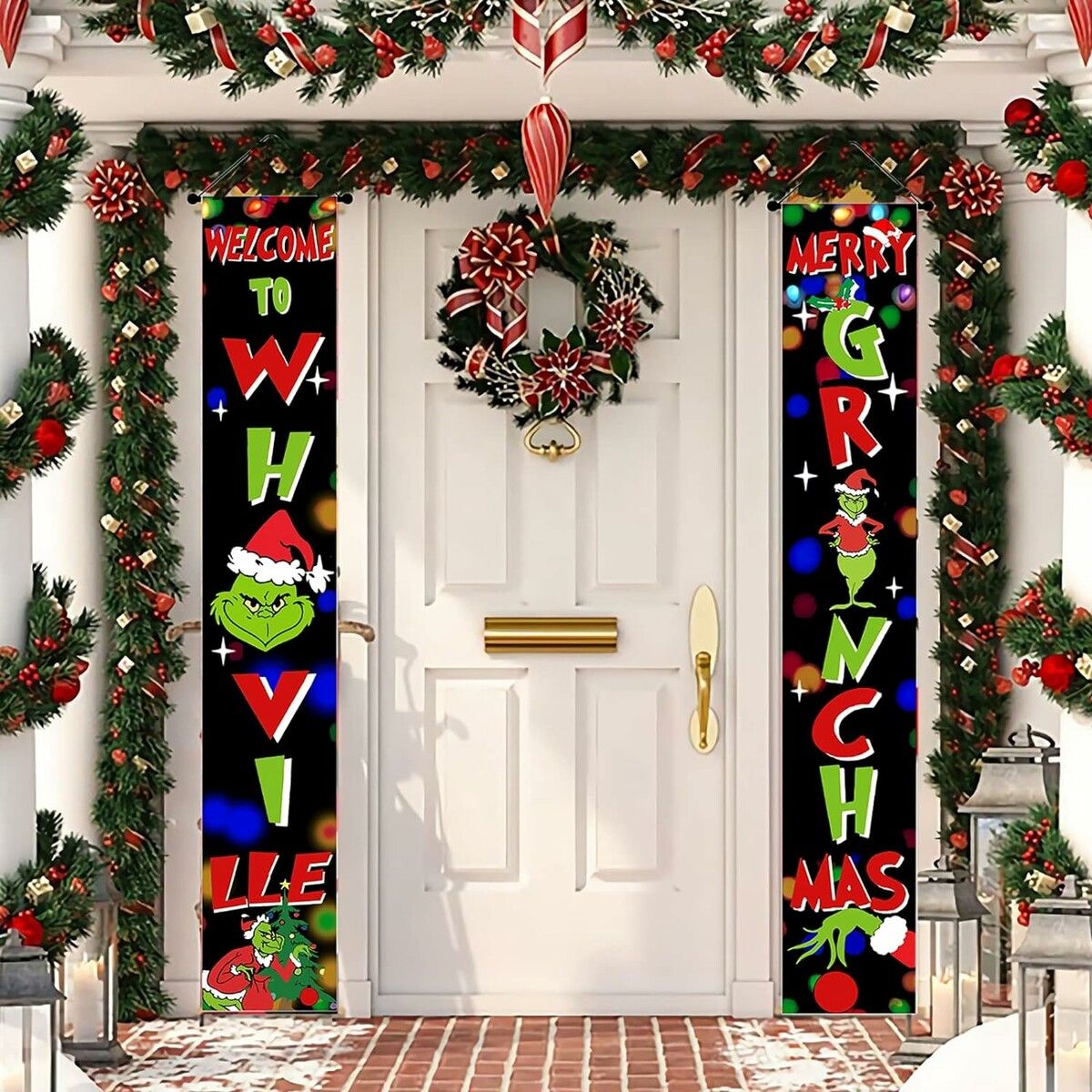 Grinch Christmas Decorations Grinch Porch Sign Door Banner Merry Grinchmas Theme Photography ...