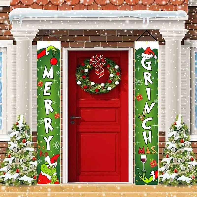 Grinch Christmas Decorations Grinch Porch Sign Door Banner Merry ...