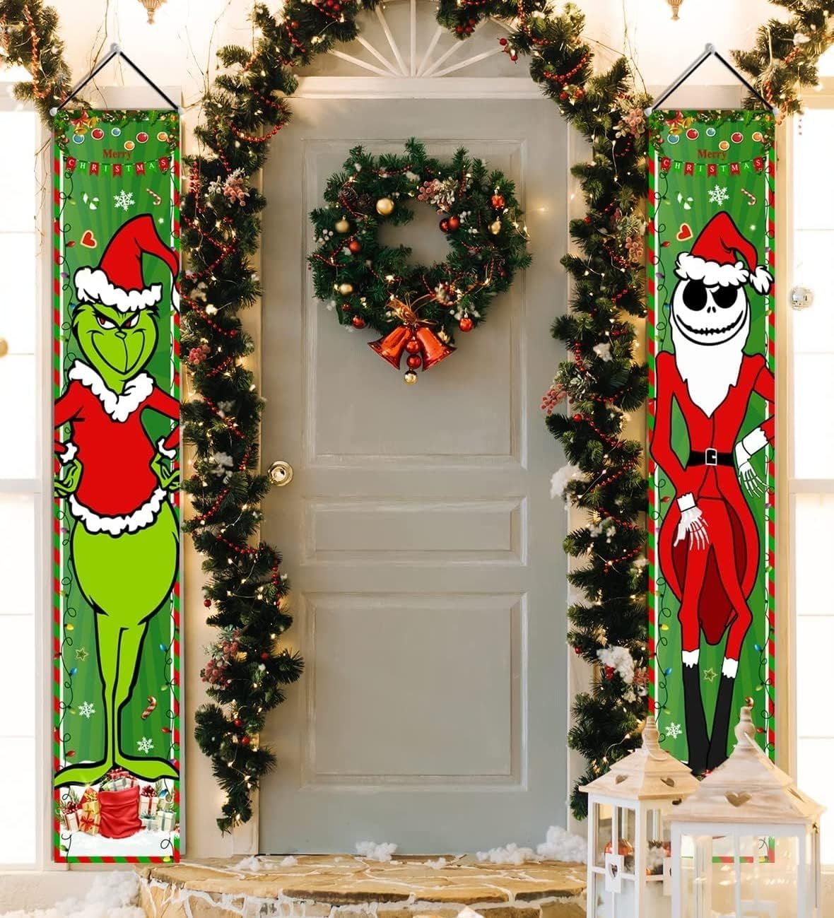 Grinch Christmas Decorations Grinch Porch Sign Door Banner Merry ...