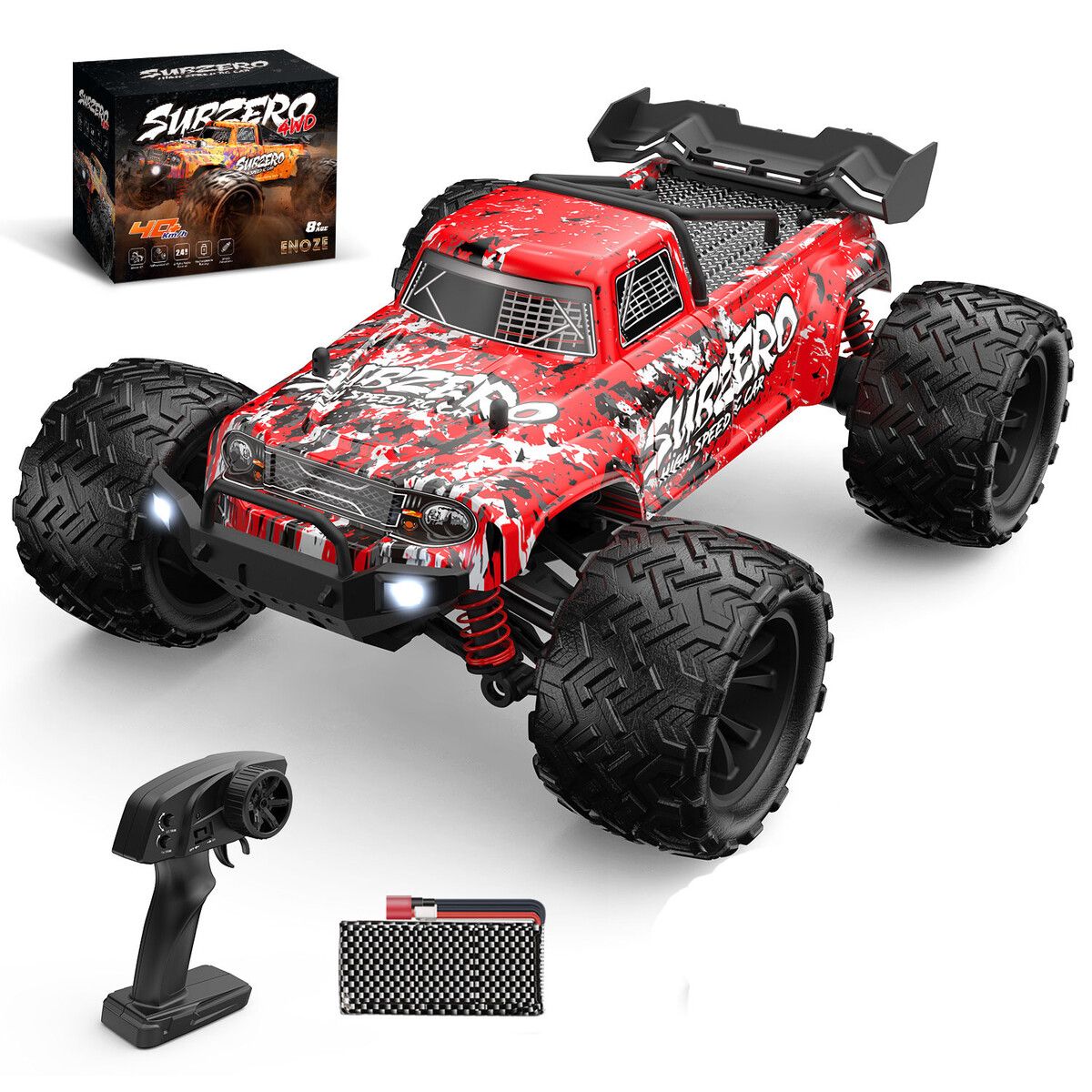 Red 1:16 four-wheel-drive high-speed RC remote control car 2.4G dual ...