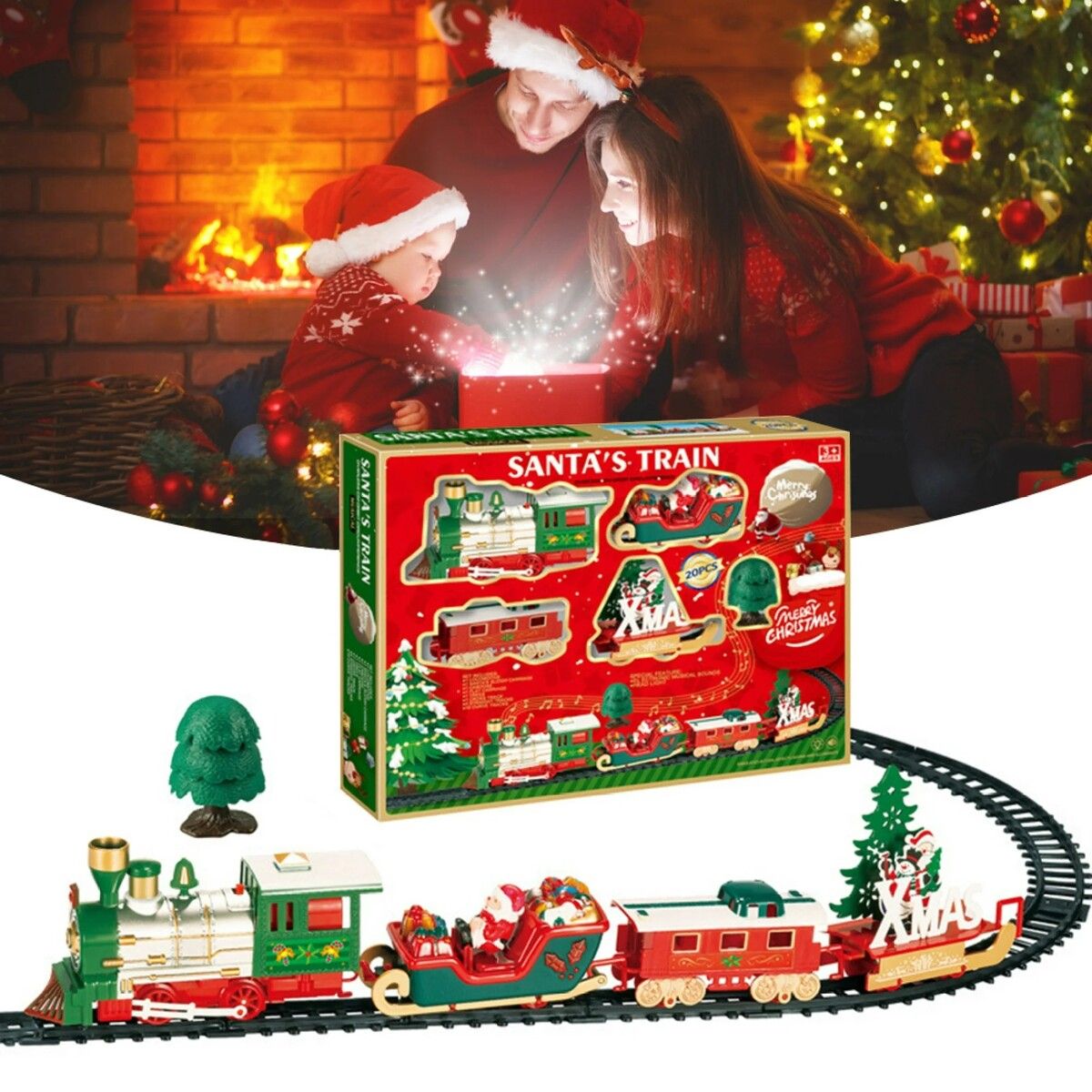 Christmas Train Toy Set Boy Girl Toy Electric Rail Train with Lights ...