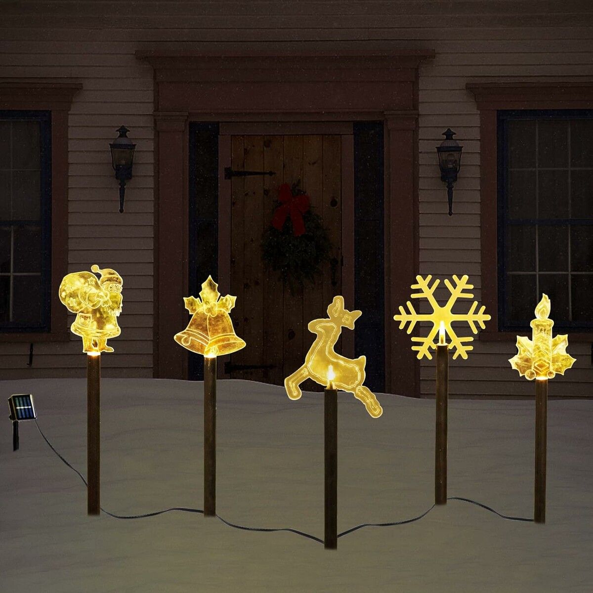 5 in 1 Solar Christmas Lawn Lamp Santa Claus Snowflakes Bells and Elk ...