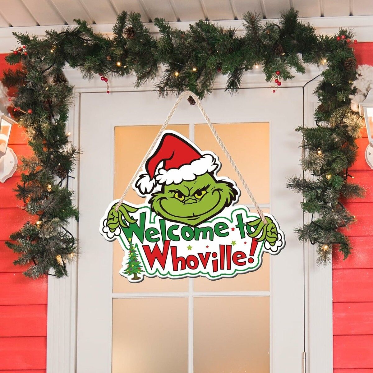 Grinch Christmas Decorations Hanging Signs Welcome To Whoville Wooden ...