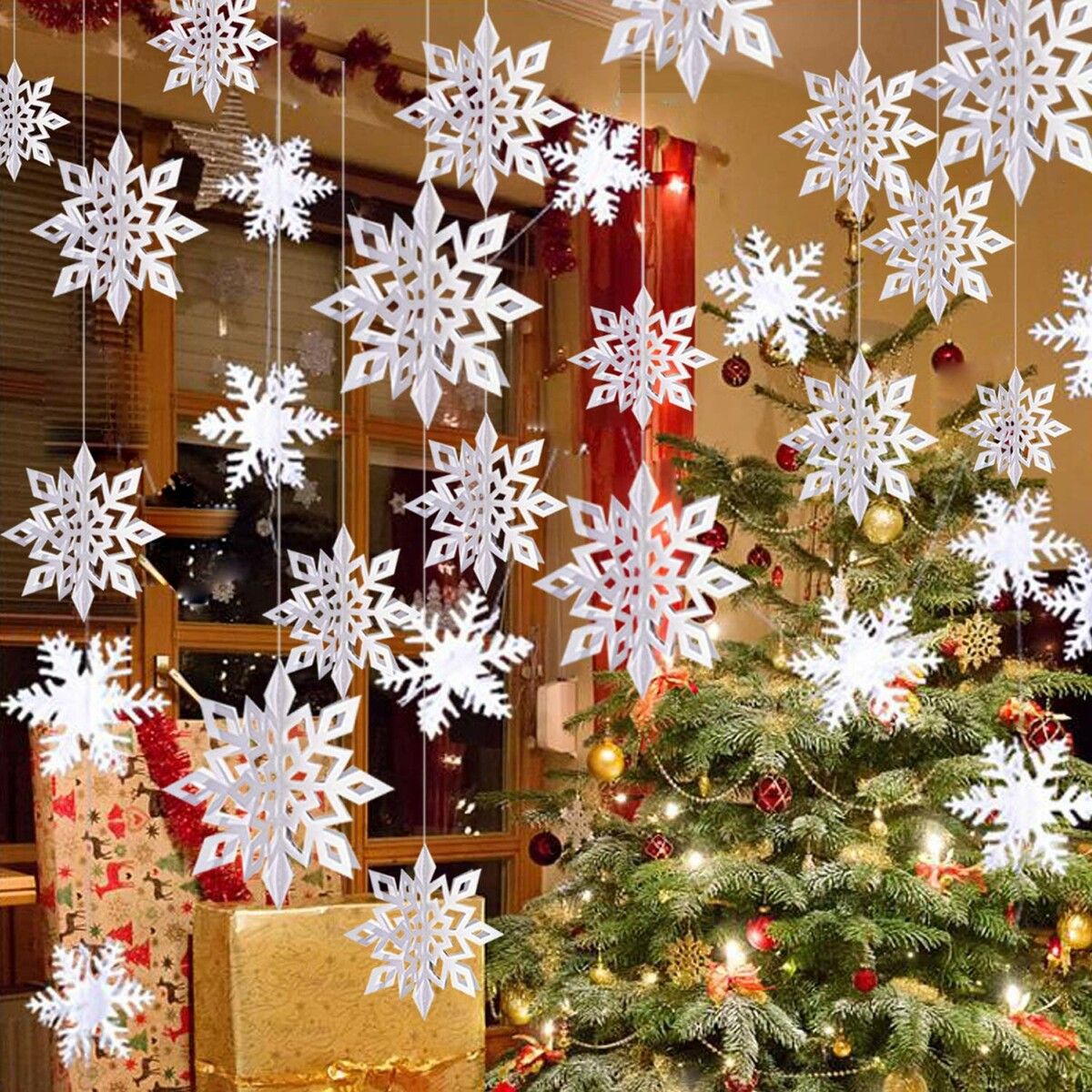 Winter Christmas Hanging Snowflake Decorations,12PCS Snowflakes Garland ...