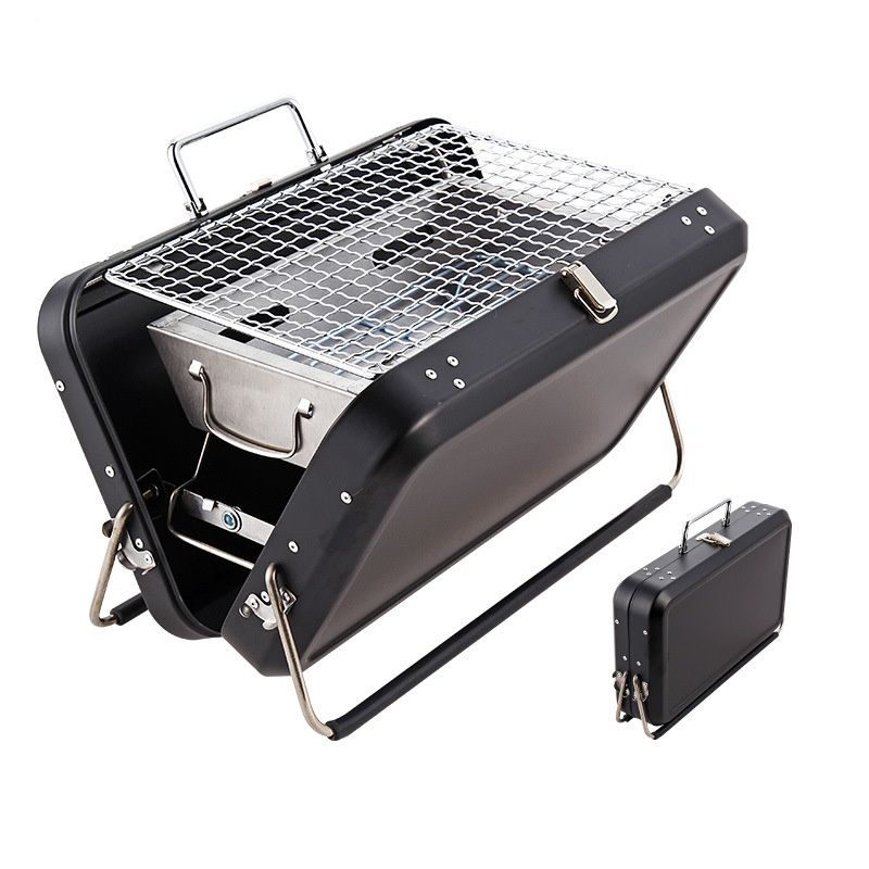 BBQ Charcoal Grill Stainless Steel Barbecue Foldable Black Portable Grill Foldable Accessories ...