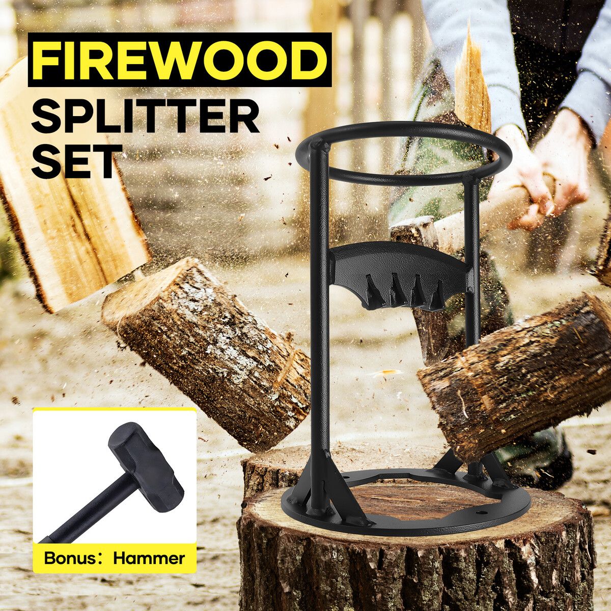 Log Firewood Splitter Set with Hammer Manual Wood Splitting Cutter ...