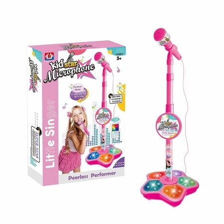 (Pink)Musical Microphone with Stand Children Karaoke Mic Amplifying ...