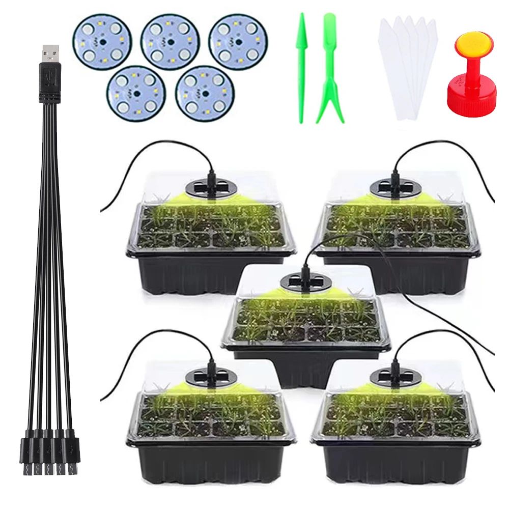 5pcs Seedling Tray With Led Grow Lights Plant Seed Starter Tray Kit ...