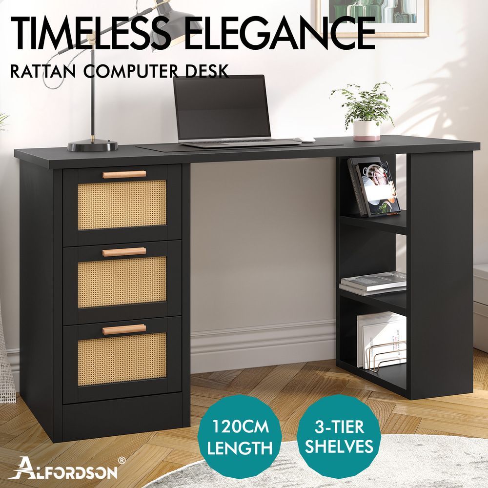 Alfordson Computer Desk Drawers Office Laptop PC Study Table Shelf Black