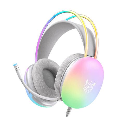 PC Gaming Headset with Microphone, Wired RGB Rainbow Gaming Headphones ...