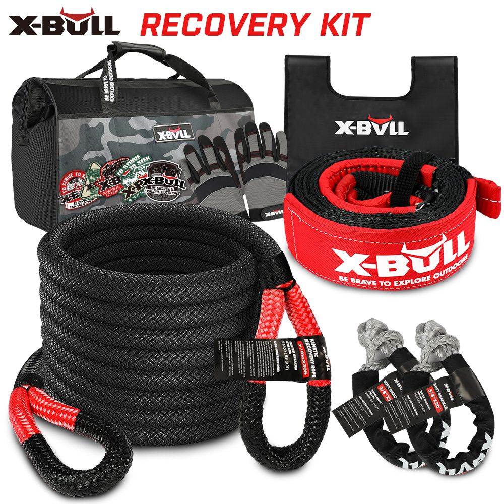 X-BULL Recovery Kit 4X4 Off-Road Kinetic Rope Snatch Strap Winch Damper ...