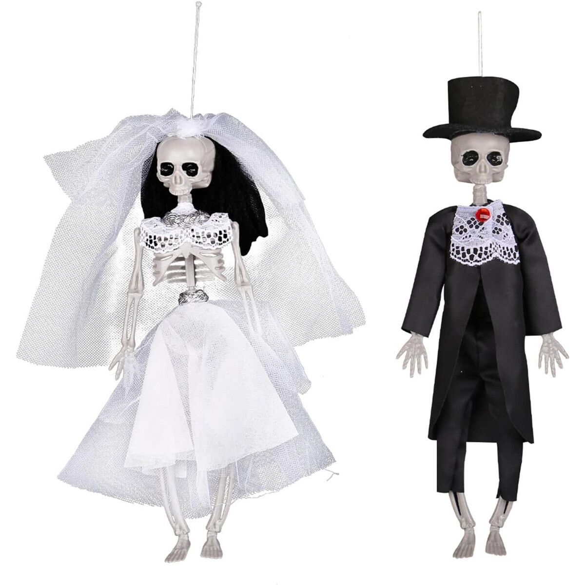 Poseable Hanging Skeleton Bride and Groom Halloween Decorations for ...