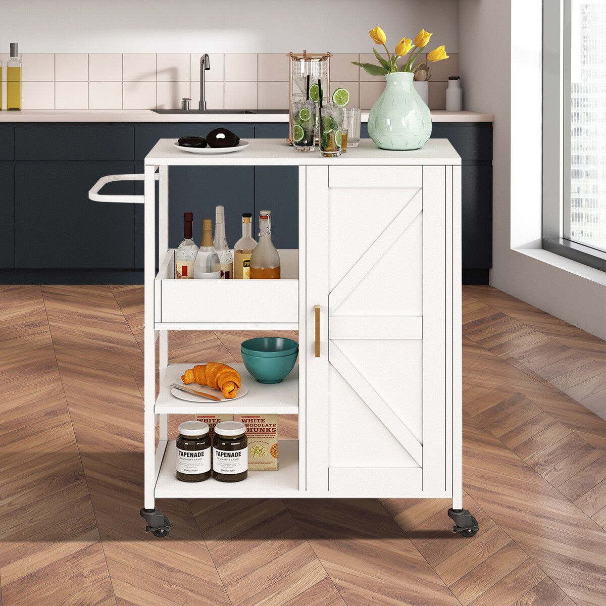 Kitchen Island Trolley Portable Rolling Utility Cart on Wheels Mobile ...