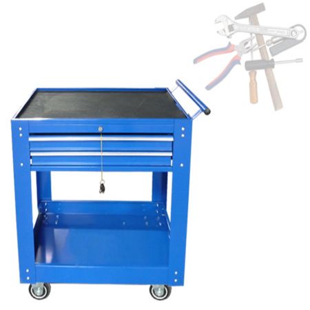 Tool Cart Workbench Trolley with Cabinets on Wheels with Handle - Blue