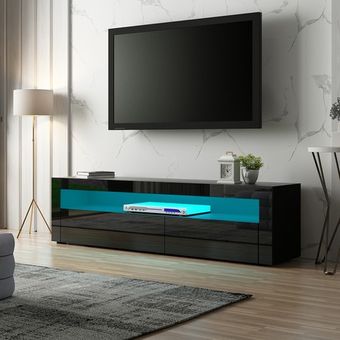 TV Storage Cabinet Television Unit LED Lights High Gloss Front Modern ...