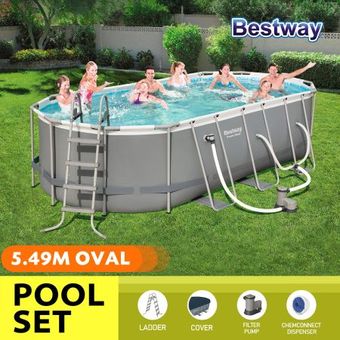 Bestway Luxury Oval Pool Set Above Ground Pro Frame Swimming Bath Spa 5 ...