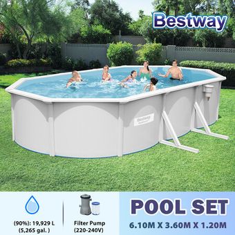 Bestway Luxury Oval Pool Set Above Ground Pro Frame Swimming Bath Spa 5 ...