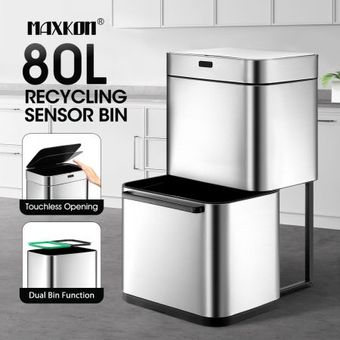 80L Dual Rubbish Bin Sensor Recycling Kitchen Waste Trash Garbage Can ...