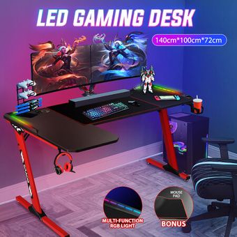 100CM Gaming Desk Computer Home Office Writing Racer Table with RGB LED ...