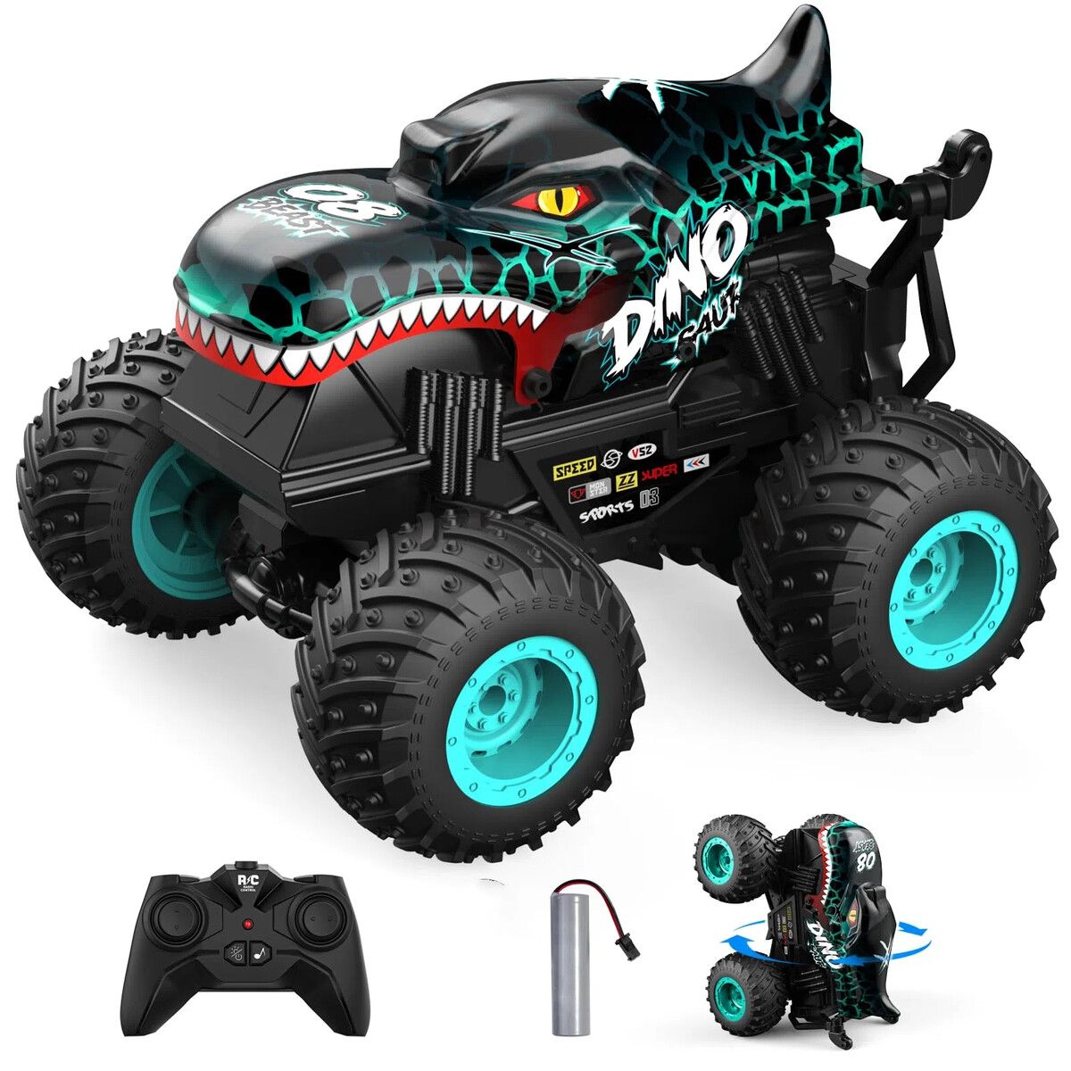 Remote Control Dragon Monster Truck 2.4GHz Stunt Car RC Toys Light ...
