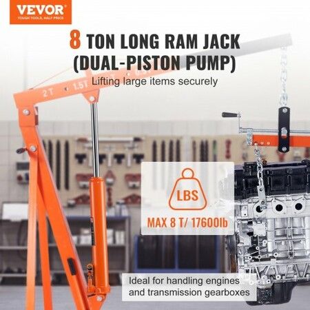 Hydraulic Long Ram Jack, 8 Ton Engine Hoist Cylinder with Double Piston ...