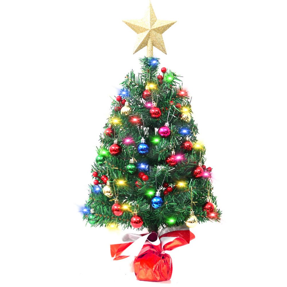 60cm Tabletop Christmas Tree, Artificial Mini Xmas Pine Tree with LED ...