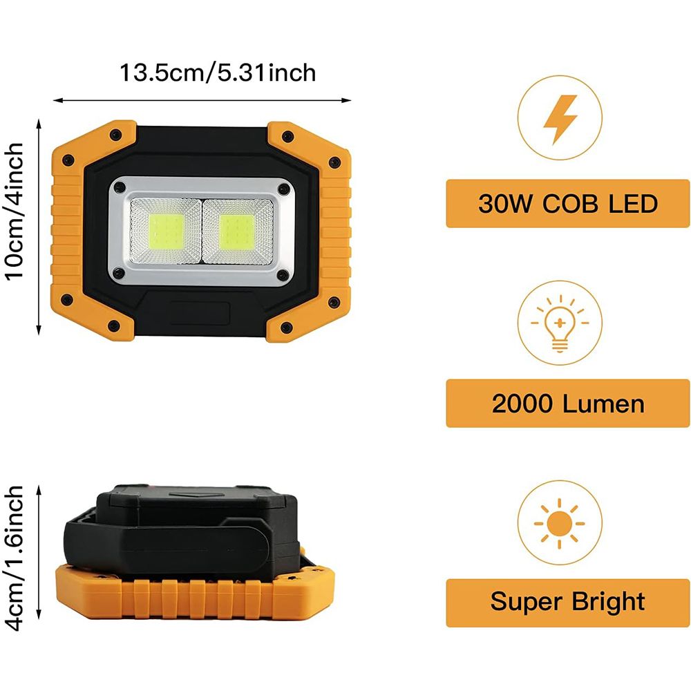30W Rechargeable LED Work Light: Portable, Waterproof COB Flood Light ...